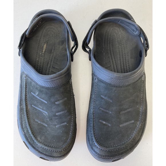 CROCS | Shoes | Crocs Yukon Mesa Clogs Black Leather Slingback Cut Out ...